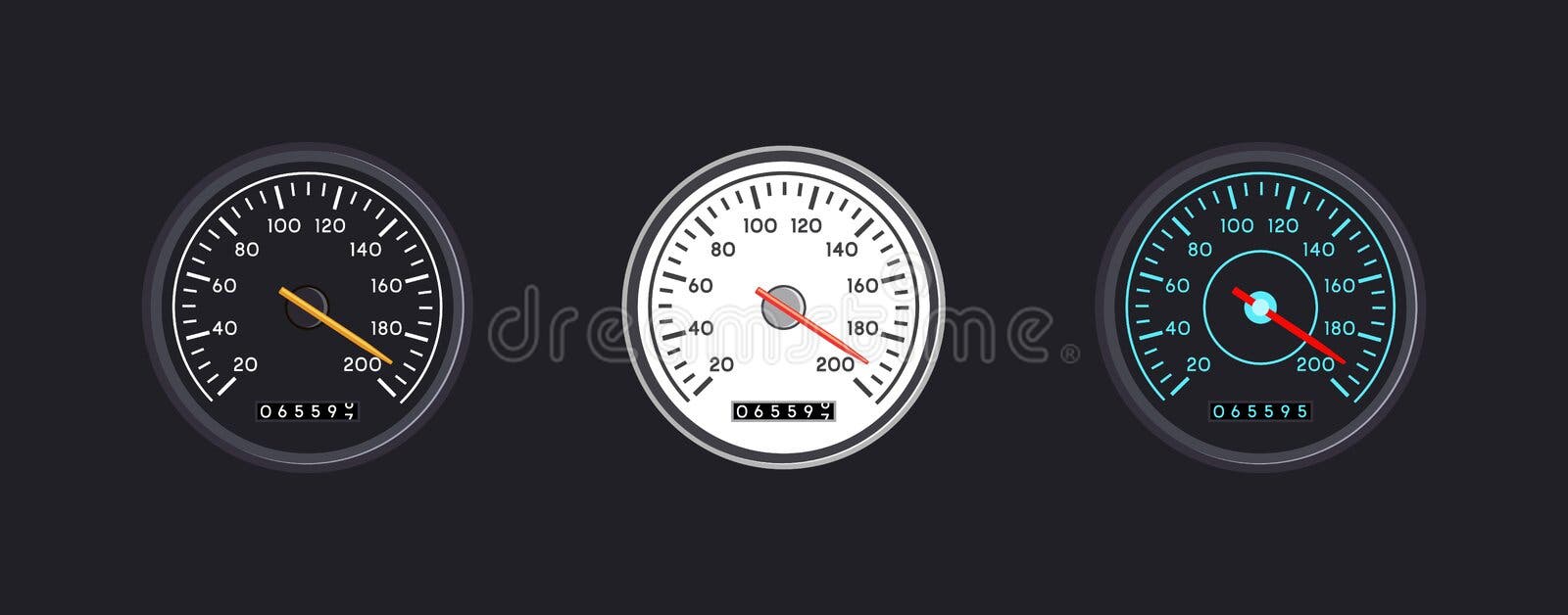 Set of Isolated Speedometers for Dashboard. Analog and Digatal Devices ...