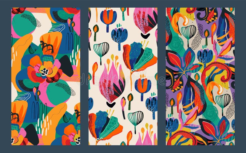 Set of Three Vector Seamless Patterns in Modern Abstract Style with ...