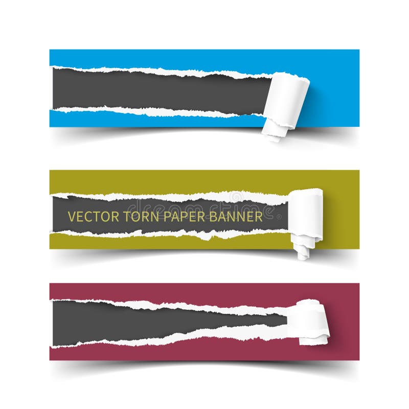 Set of Three Vector Torn Paper Banners with Rolls Stock Vector ...