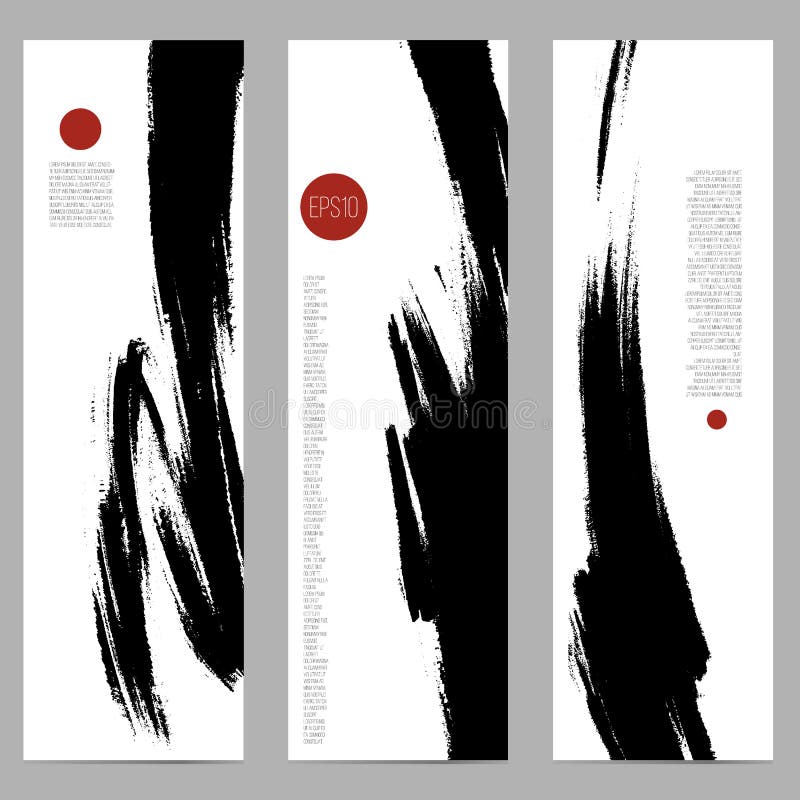 Set of Three Vertical Banners, Abstract Headers with Hand Painted Ink ...