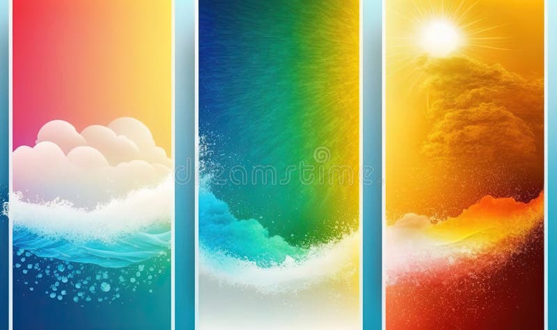 A Set of Three Vertical Banners with a Wave and Sun Stock Illustration ...
