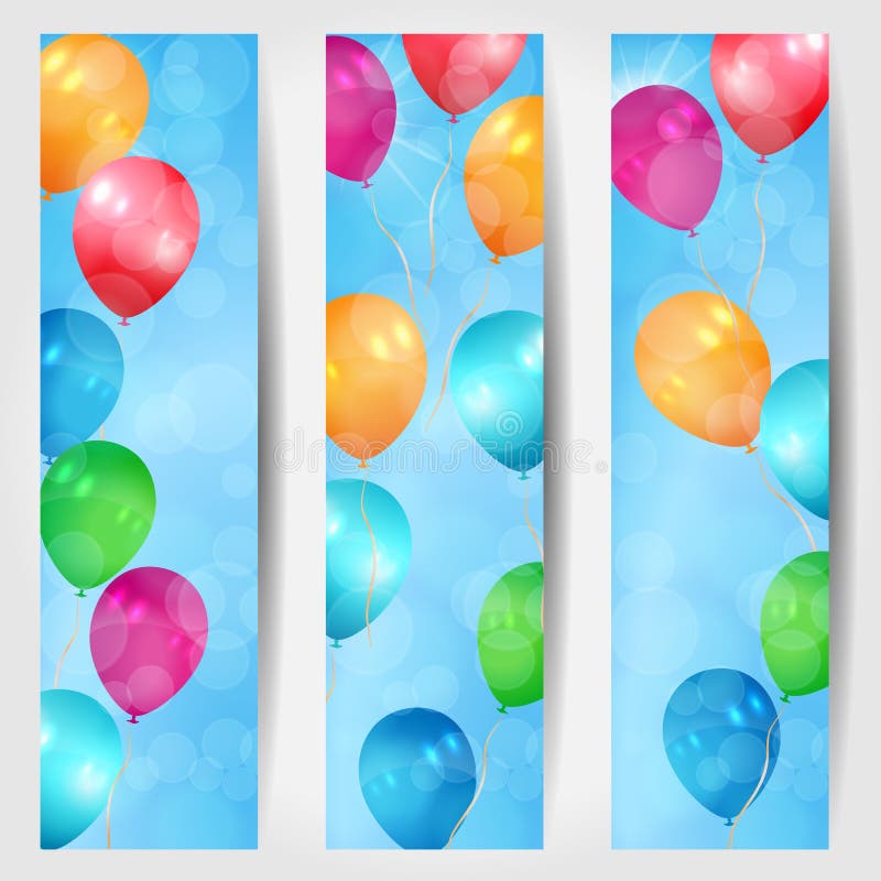 Set of Three Web Banners with Balloons Flying in T Stock Vector ...