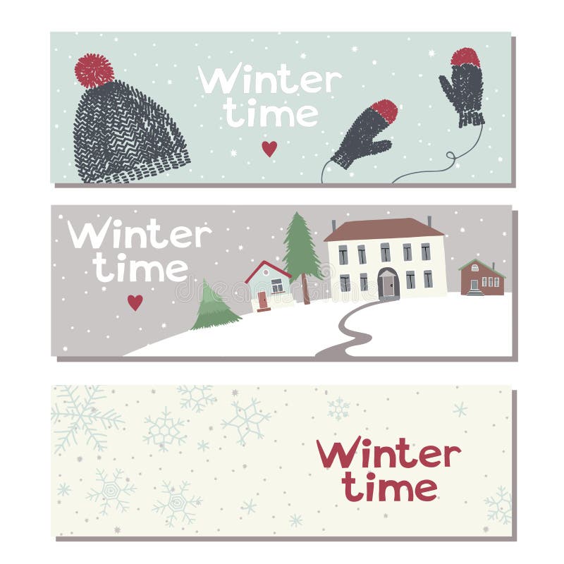 Set of Three Website Horizontal Winter Banners Stock Illustration ...