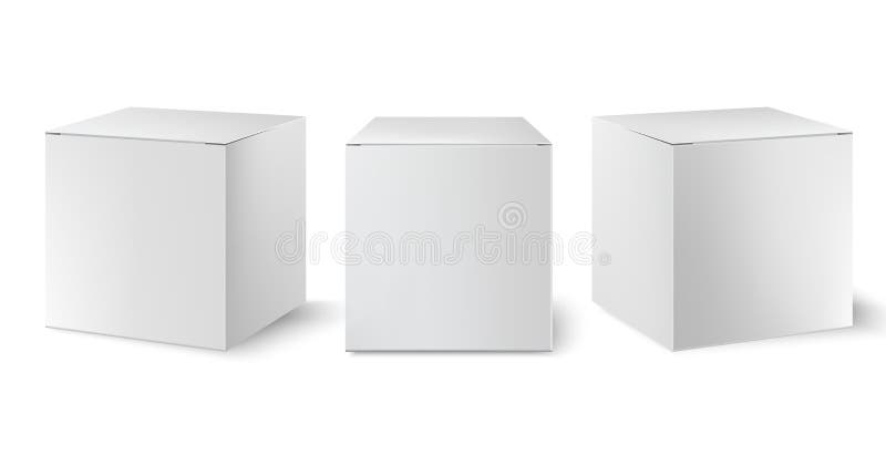 Set of Three White Boxes Positioned at Different Angles. Realistic. 3D ...