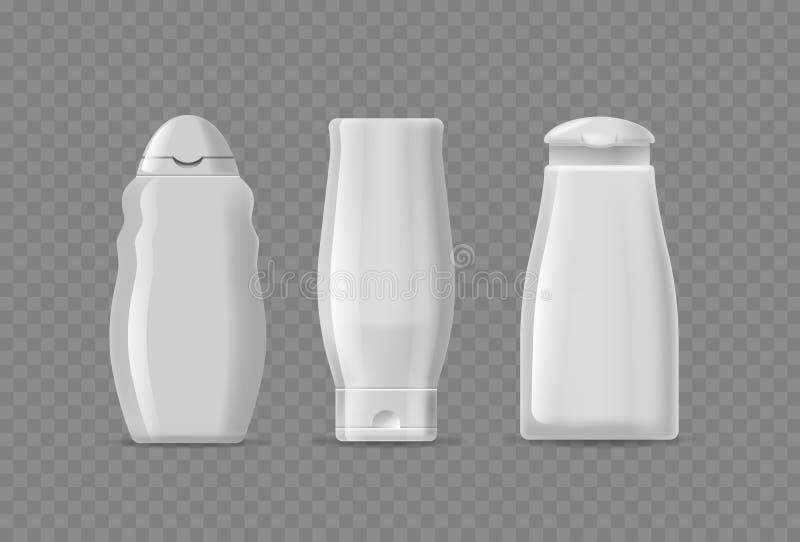 Set of Three White Shampoo Bottles Isolated on Transparent Background ...