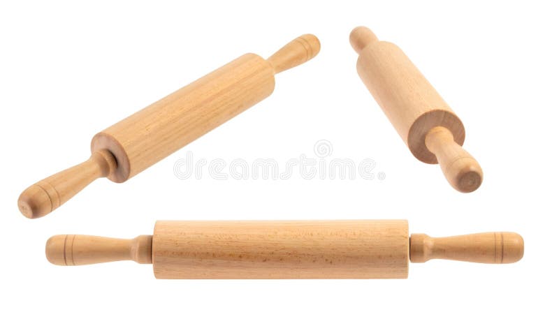 Set of Three Wooden Rolling Pins from Different Angles on Transparent ...