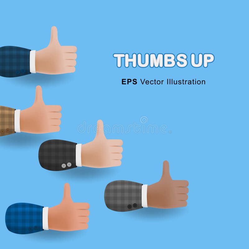 Set of Thumbs Up 3D Cartoon Illustration Hands Isolated on Blue ...