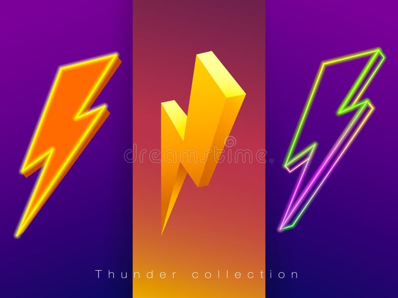 Set Thunder design for 3d stock vector. Illustration of isolated ...