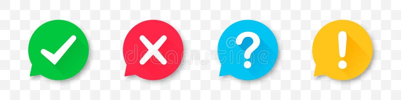 Set of Tick, Cross, Question Mark, Exclamation Point Icons with Long ...