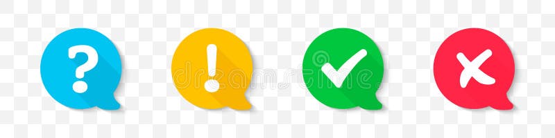 Set of Tick, Cross, Question Mark, Exclamation Point Icons in Speech ...
