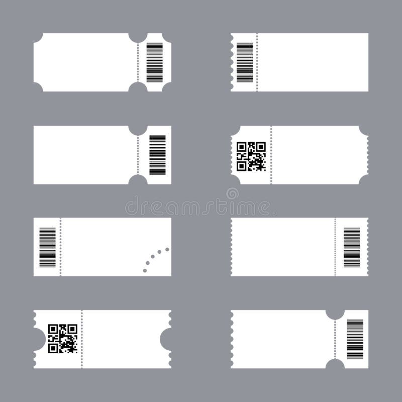 Set Ticket Template With Tear Off Element Barcode And Qr Code Isolated Stock Vector