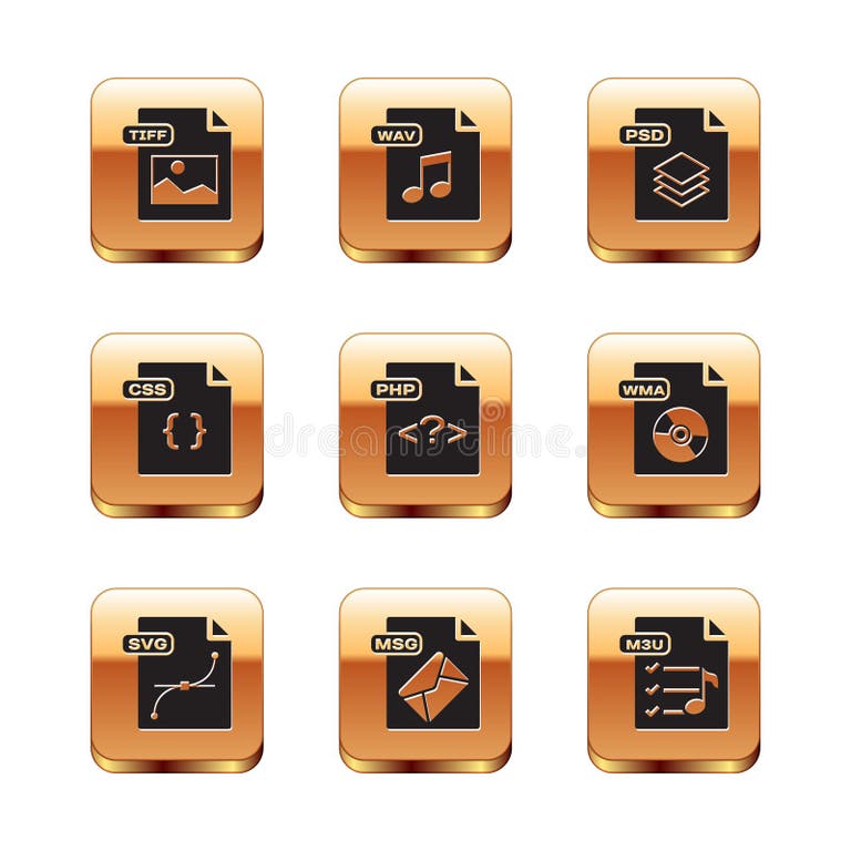 Set TIFF File Document, SVG, MSG, PHP, CSS, PSD, M3U and WAV Icon ...