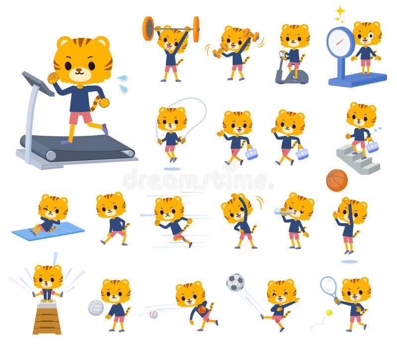 A Set of Tiger Boy on Exercise and Sports Stock Vector - Illustration ...
