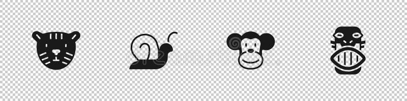 Set Tiger Head, Snail, Monkey and Mexican Mayan or Aztec Mask Icon ...