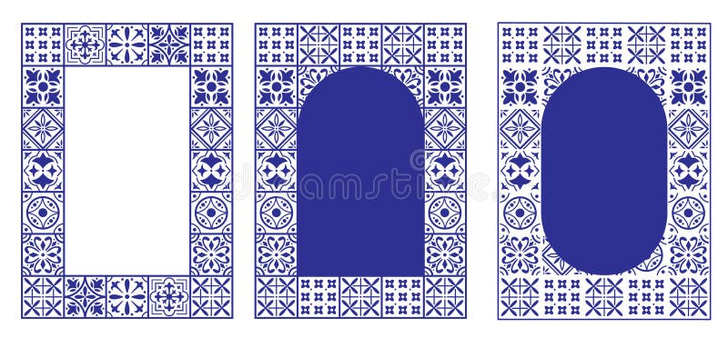 Set of Tiles Frame Border in Blue. Mosaic Pattern for Ceramic in ...