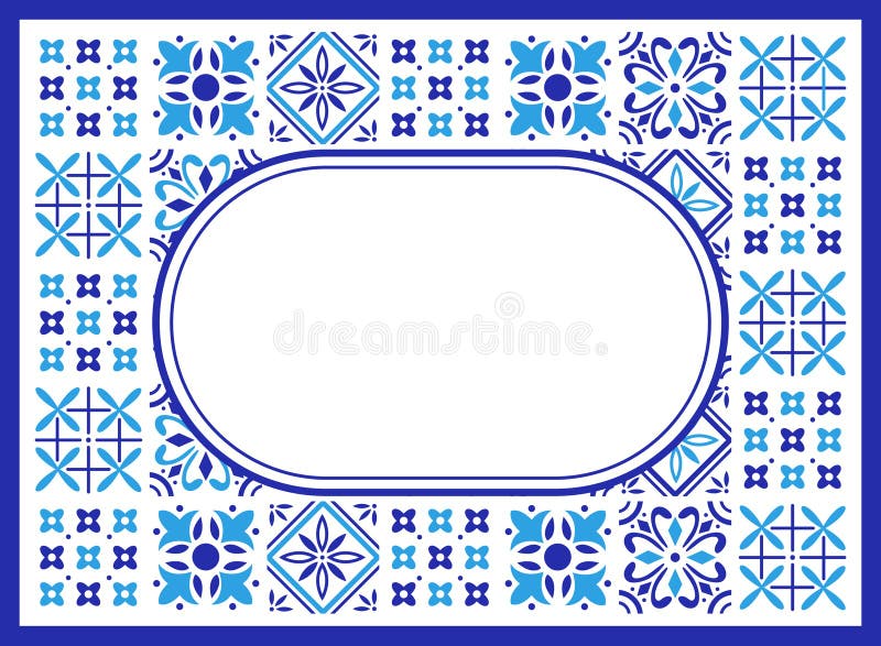 Set of Tiles Frame Border in Blue. Mosaic Pattern for Ceramic in ...