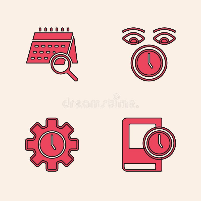 Set Time for Book, Calendar Search, Clock and Management Icon. Vector ...