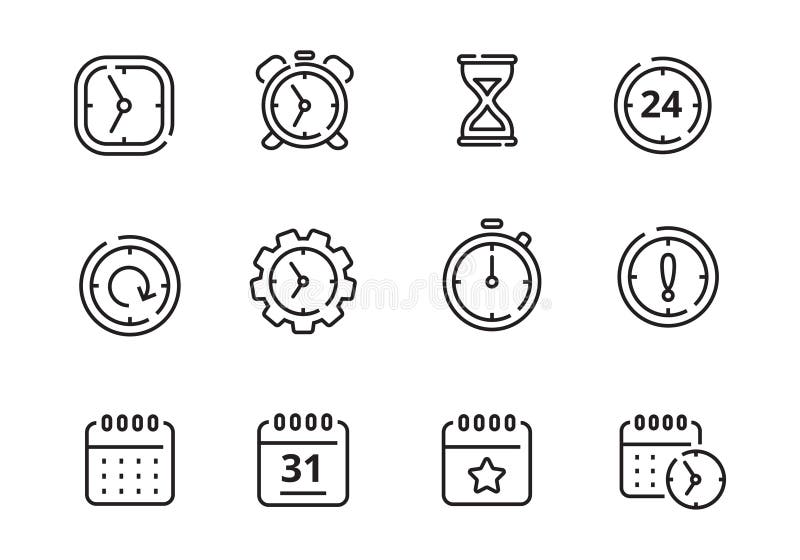 Set of Time and Calendar Icons in Cute Doodle Style Stock Vector ...