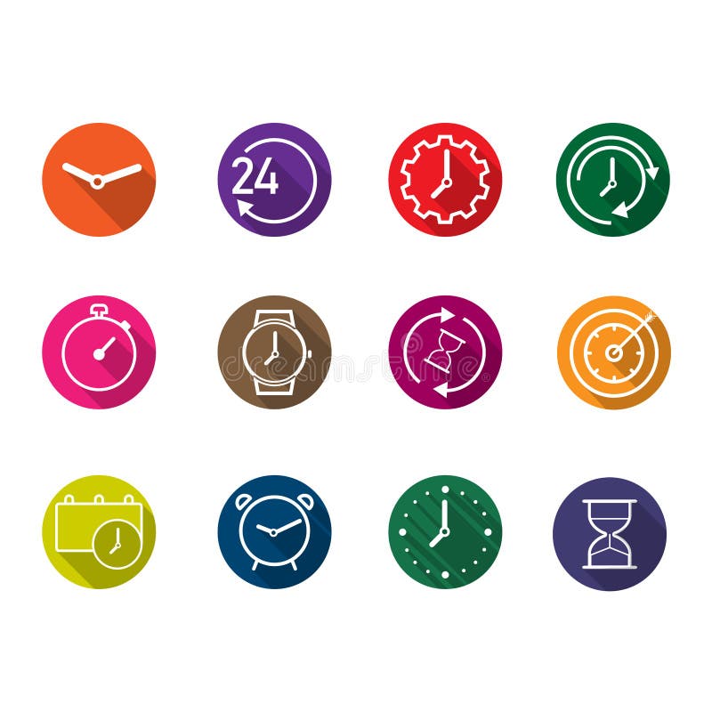 Set of 24 Time and Clock Icons Circle Outline Style Stock Vector ...