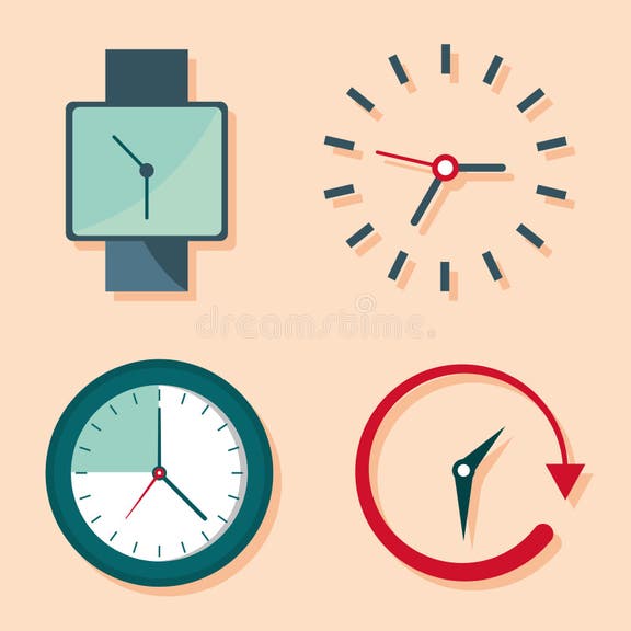 Set of time clock stock vector. Illustration of design - 258093327