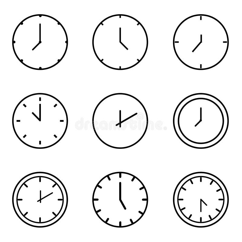 Set of Time, Clock, Watch, Timer Vector Simple Outline Icons for Web ...