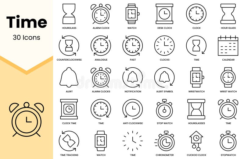 Set of Time Icons. Simple Line Art Style Icons Pack Stock Vector ...