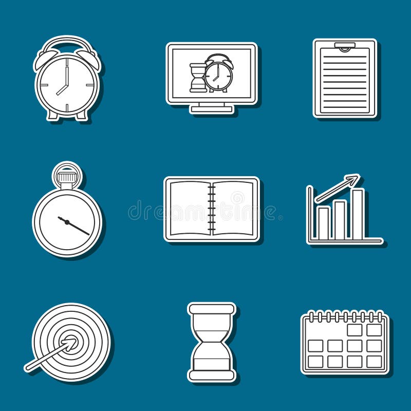 Time Management Stickers Set Set Stock Vector - Illustration of contour ...