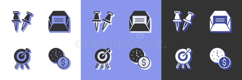 Set Time is Money, Push Pin, Target Financial Goal and Envelope Icon ...