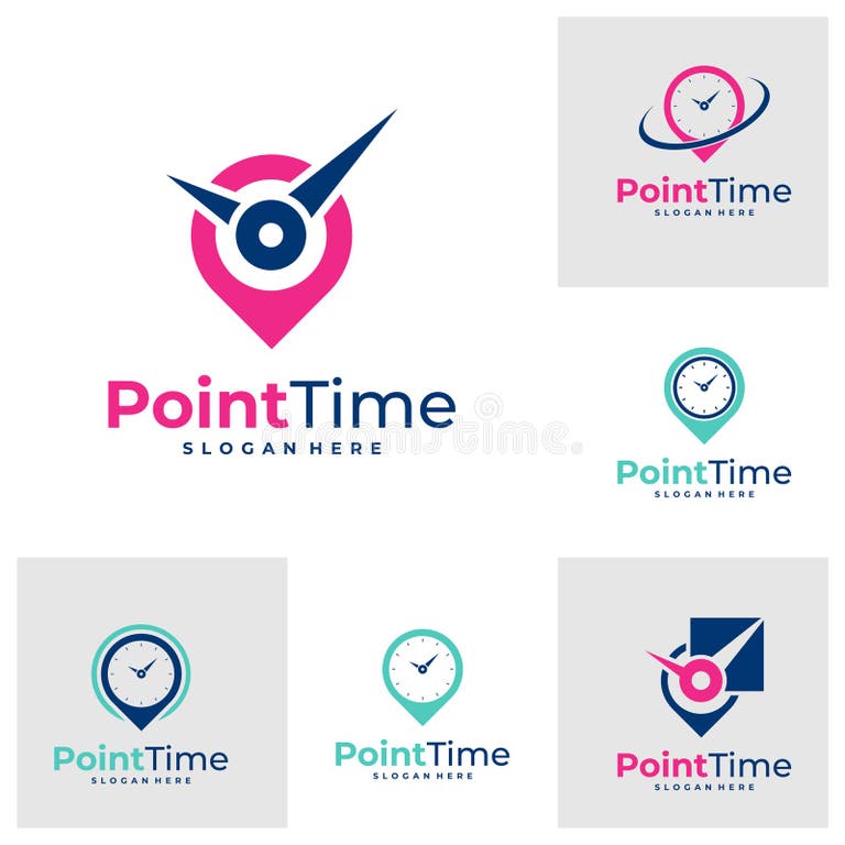 Set of Time with Point Logo Design Vector. Creative Clock Logo Concepts ...
