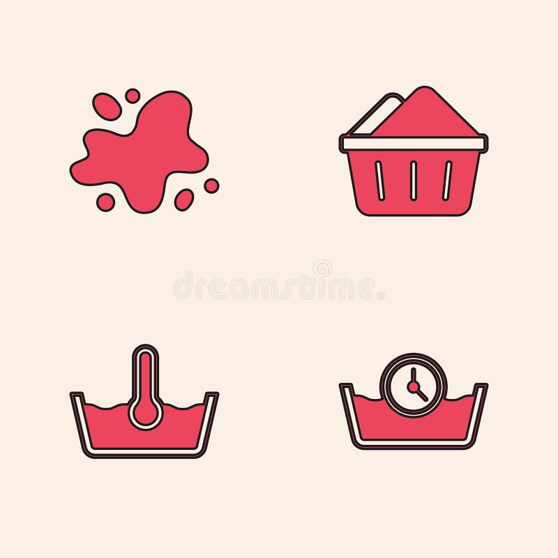 Set Time Wash, Water Spill, Basin with Soap Suds and Temperature Icon ...