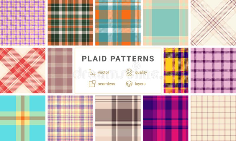 A Set of Timeless Plaid Textile Designs Featuring Geometric Squares ...