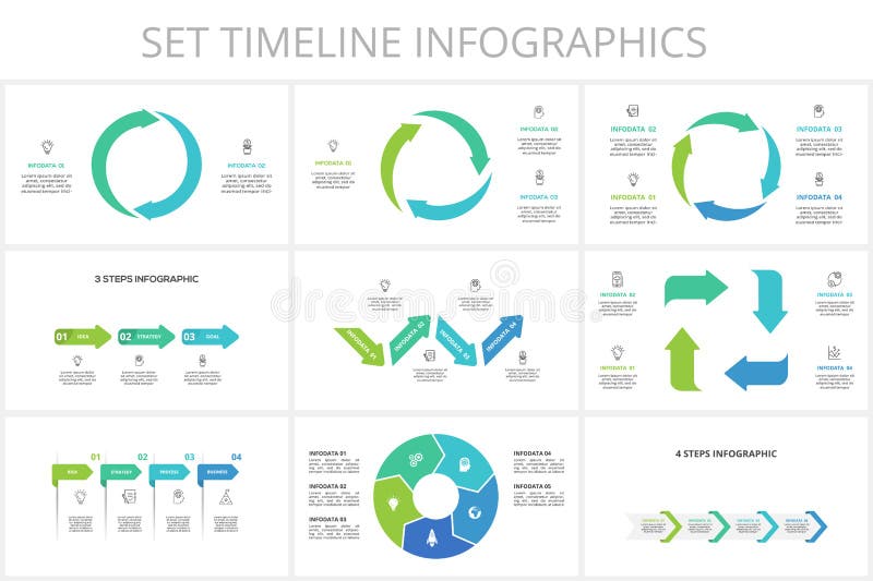 Set Timeline with 5, 4, 3, 2 Elements, Infographic Template for Web ...