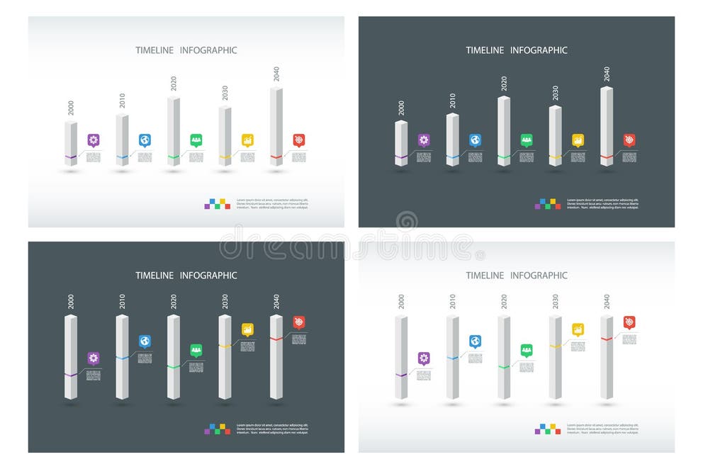 Set of Timeline Infographic Design Templates. Isometric, 3D Column ...