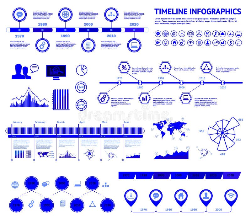 Set of Timeline Infographic with Diagrams and Text. Vector Concept ...