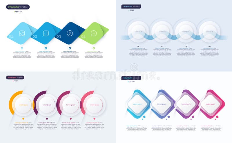 Set of Timeline Step Infographic Templates Composed of 4 Elements Stock ...