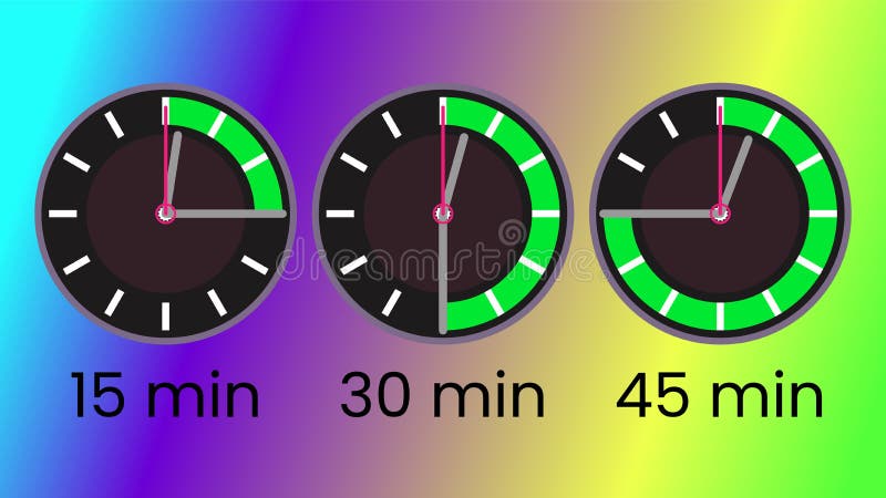 Set of Timers 15, 30 and 45 Min, Analogue Clock Style Stock Vector ...