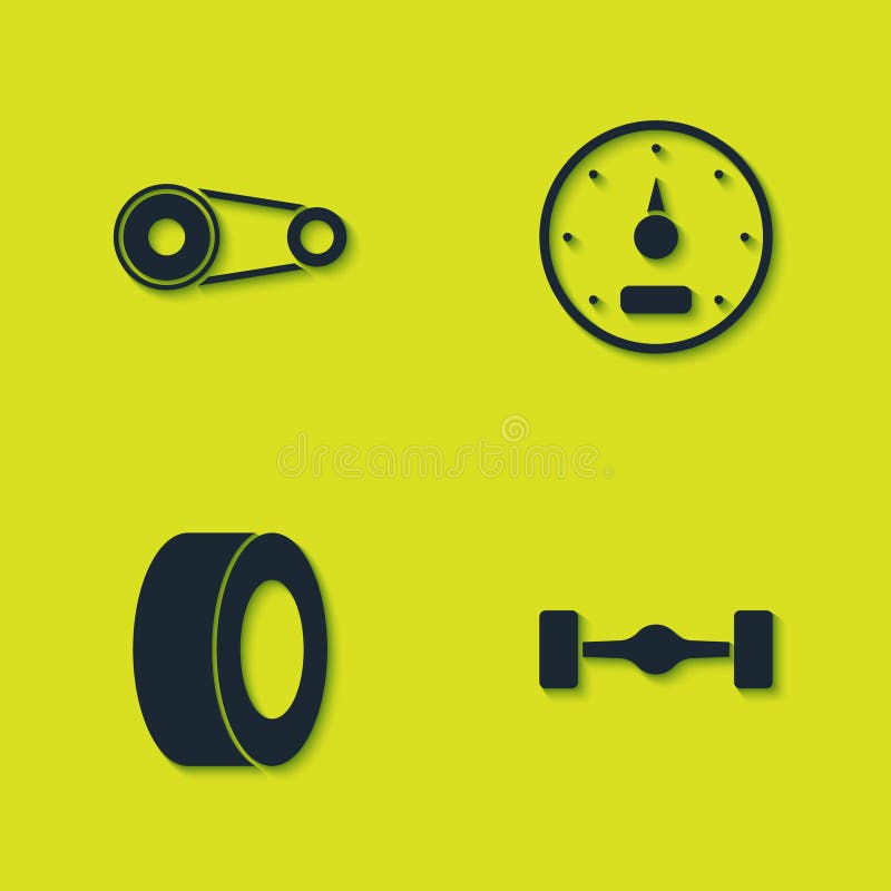 Set Timing Belt Kit, Chassis Car, Car Tire and Speedometer Icon. Vector ...