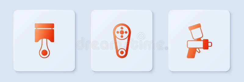 Set Timing Belt Kit, Engine Piston and Paint Spray Gun. White Square ...