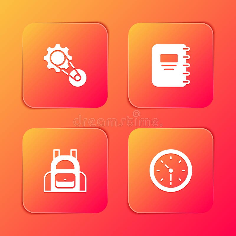 Set Timing Belt Kit, Notebook, School Backpack and Clock Icon. Vector ...
