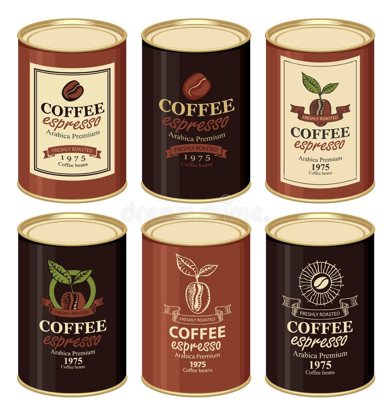Set of a Tin Cans with Various Labels for Coffee Stock Vector ...