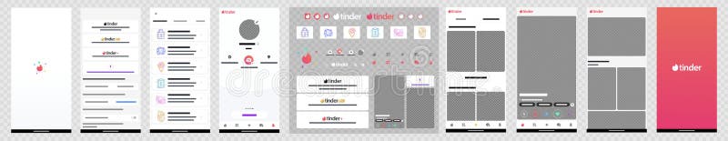 Set Tinder Screen Social Media and Social Network Interface Template ...