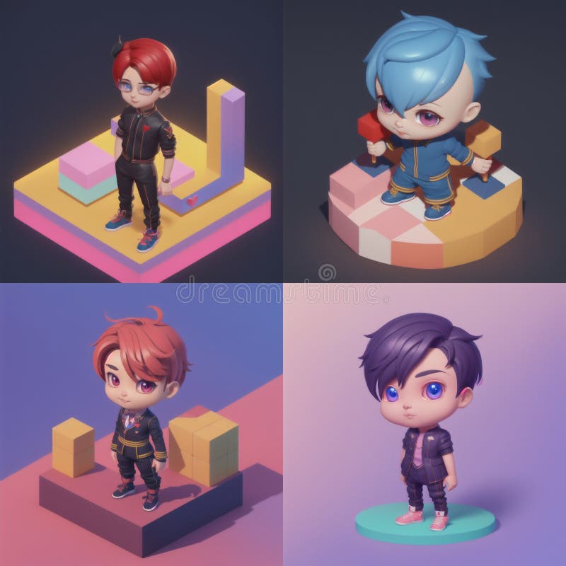 Set of Tiny Cute Boy Cartoon Characters Looking Like 3D Models. AI ...