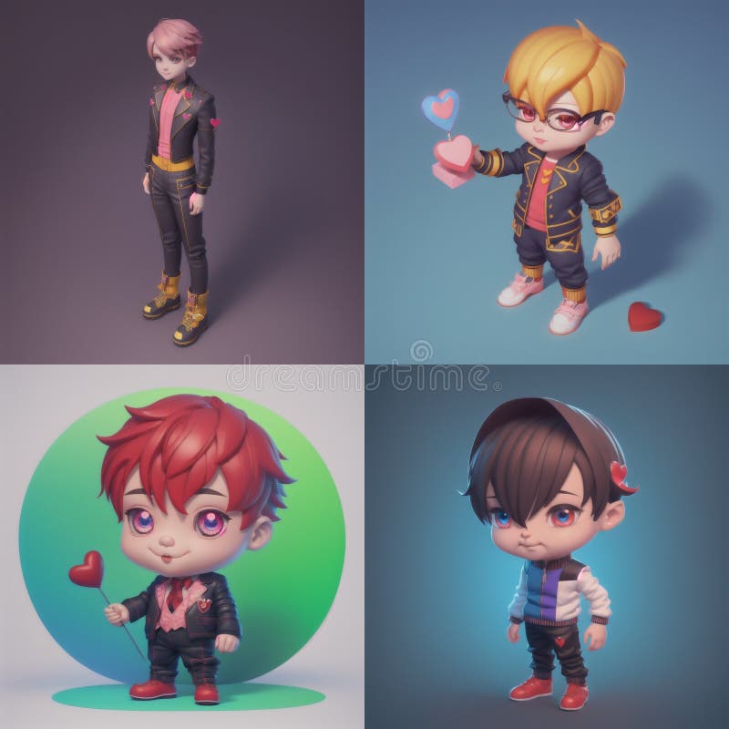 Set of Tiny Cute Boy Cartoon Characters Looking Like 3D Models. AI ...