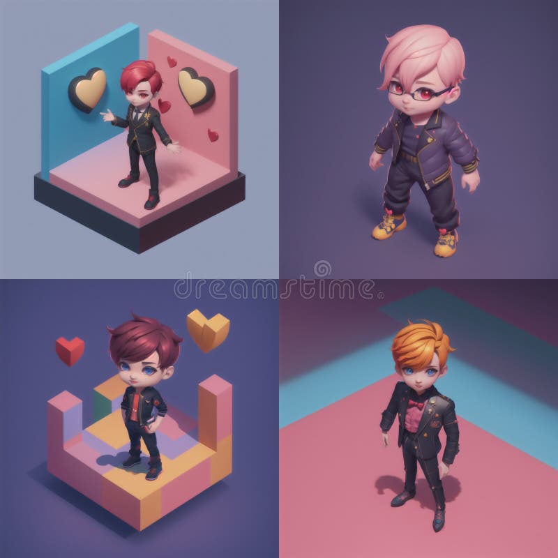 Set of Tiny Cute Boy Cartoon Characters Looking Like 3D Models. AI ...