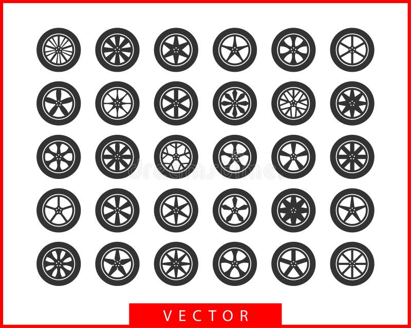 Set Tires and Wheels. Disc Wheel Car Icon Vector Stock Vector ...