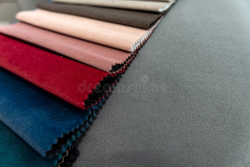 Set of Tissue Fabric Samples of Different Colors for New Sofa Stock ...