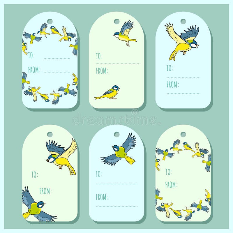 Set with Titmouse Spring Birds Gift Tags. Vector Labels Collection ...
