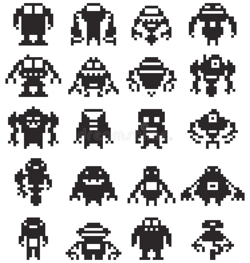 Set To 8 Bit Pixel Robot Collection Stock Vector - Illustration of ...