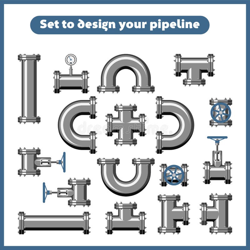 Gas Pipeline Vector Background in Flat Style. Pipes with Taps and ...