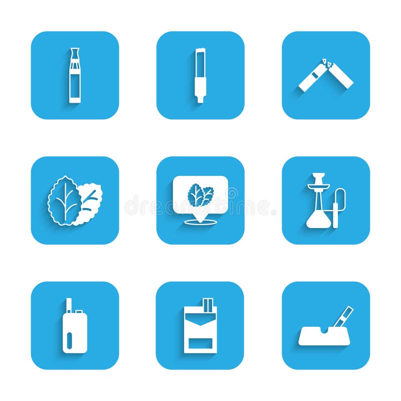 Set Tobacco Leaf, Cigarettes Pack Box, Ashtray with Cigarette, Hookah ...